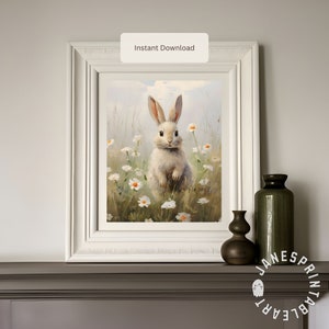 Spring Bunny Painting Printable Wall Art, Floral Bunny Print Digital ...