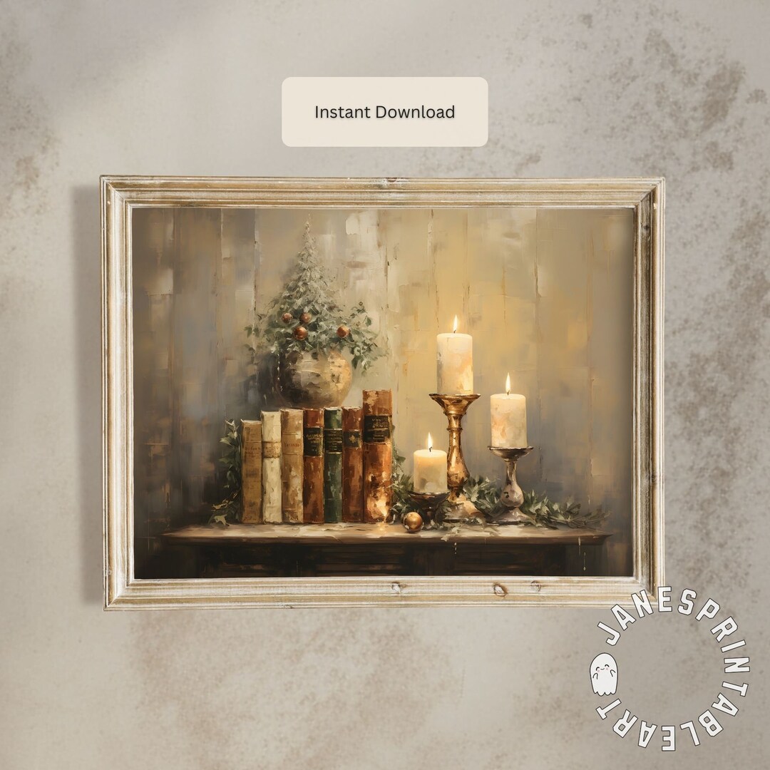 Winter Bookish Printable Wall Art, Cozy Xmas Book Print to Download ...