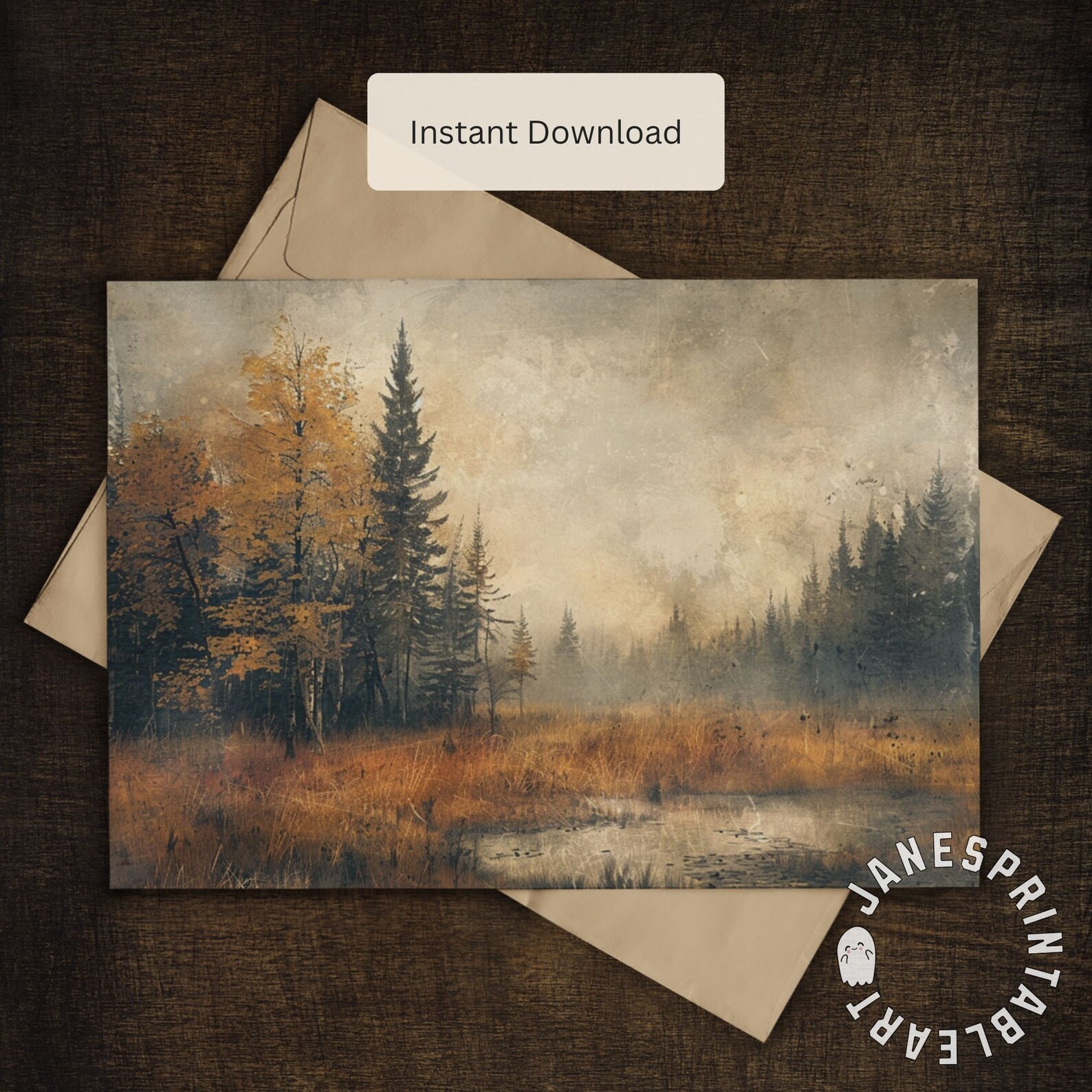 Moody Fall Landscape Art Print, Autumn Forest Picture Printable Wall ...