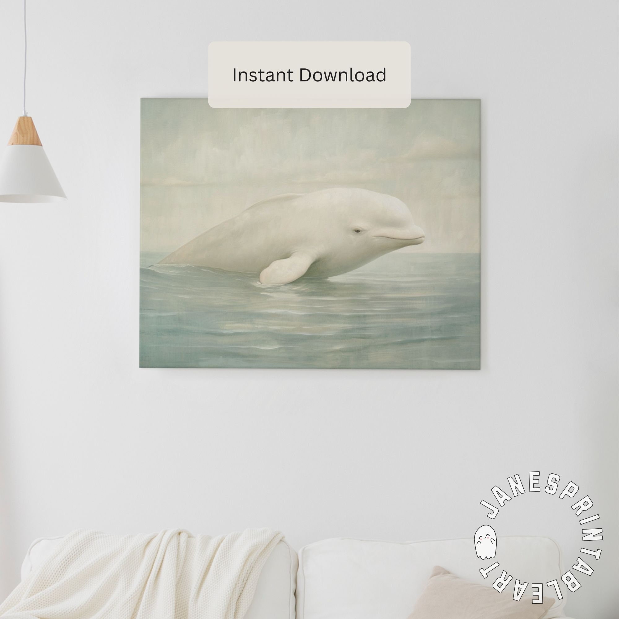 Beluga Whale Seascape Picture Digital Download, Vintage Coastal Print ...