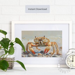 Beach House Wall Decor Digital Download, Cute Crab in Landscape Print ...