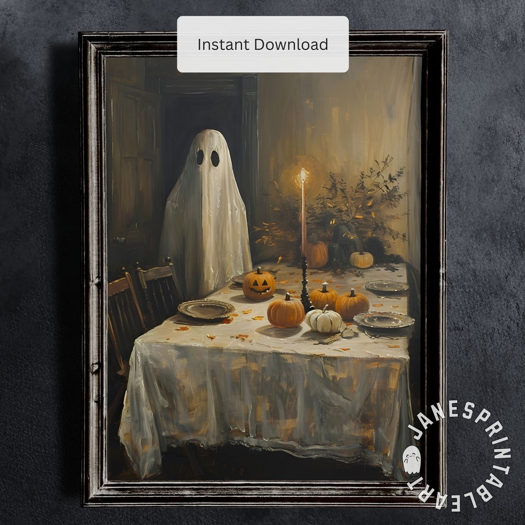 Halloween Still Life With a Ghost, Spooky Season Printable Wall Art ...