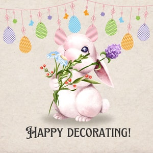 Spring Bunny Painting Printable Wall Art, Floral Bunny Print Digital ...