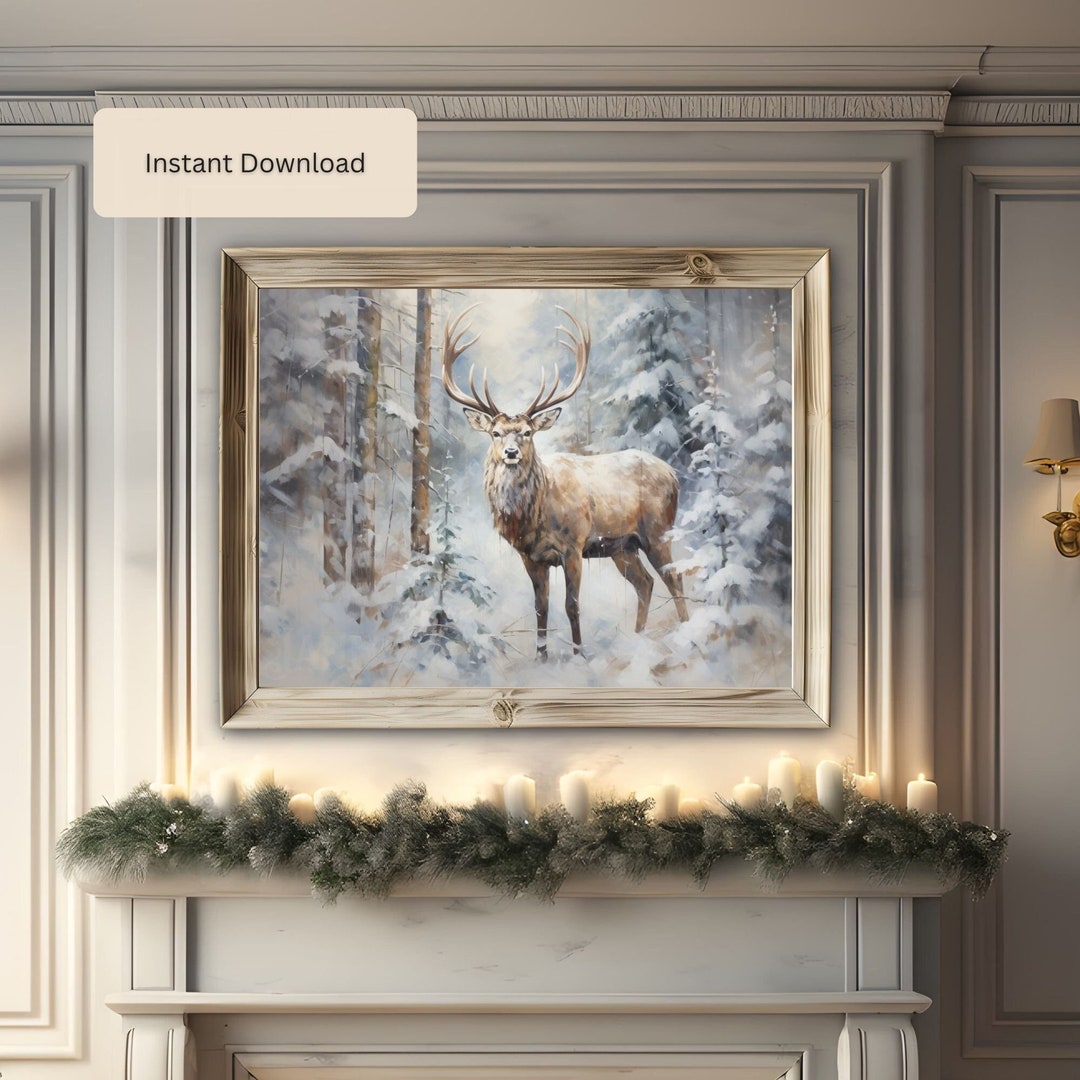Reindeer Wall Art Print Instant Download, Christmas Wall Art Printable ...