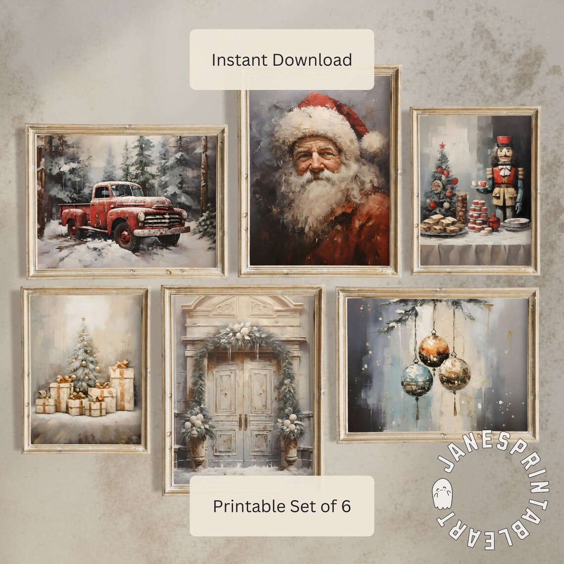 Christmas Printable Wall Art Set of 6 Instant Download, Cozy Holiday ...