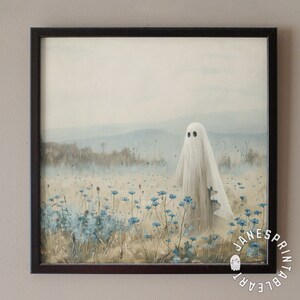 Light Blue Ghost Painting Digital Download, Cute Ghost in Wildflowers ...
