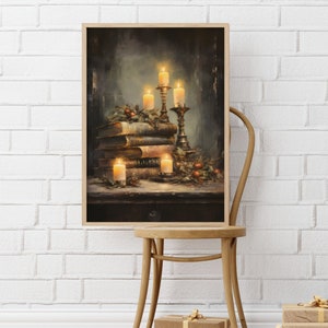 Bookish Christmas Candles Wall Art Printable, Vintage Cozy Winter ...