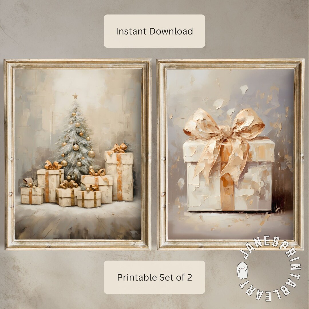 Preppy Christmas Set of 2 Wall Print Paint Instant Download, Vintage ...