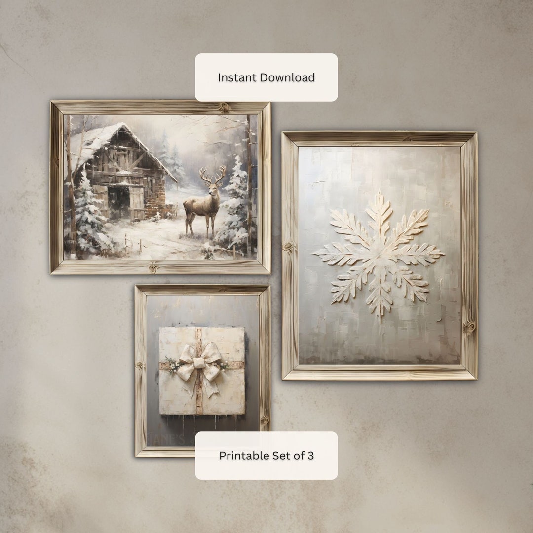 Moody Wall Art Set of 3 Paintings to Download, Winter Set of 3 Moody ...