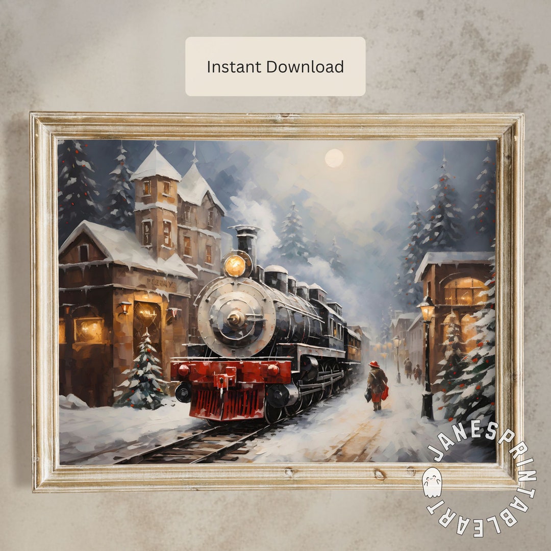 Rustic Train Winter Printable Art, Vintage Winter Christmas Train Print ...