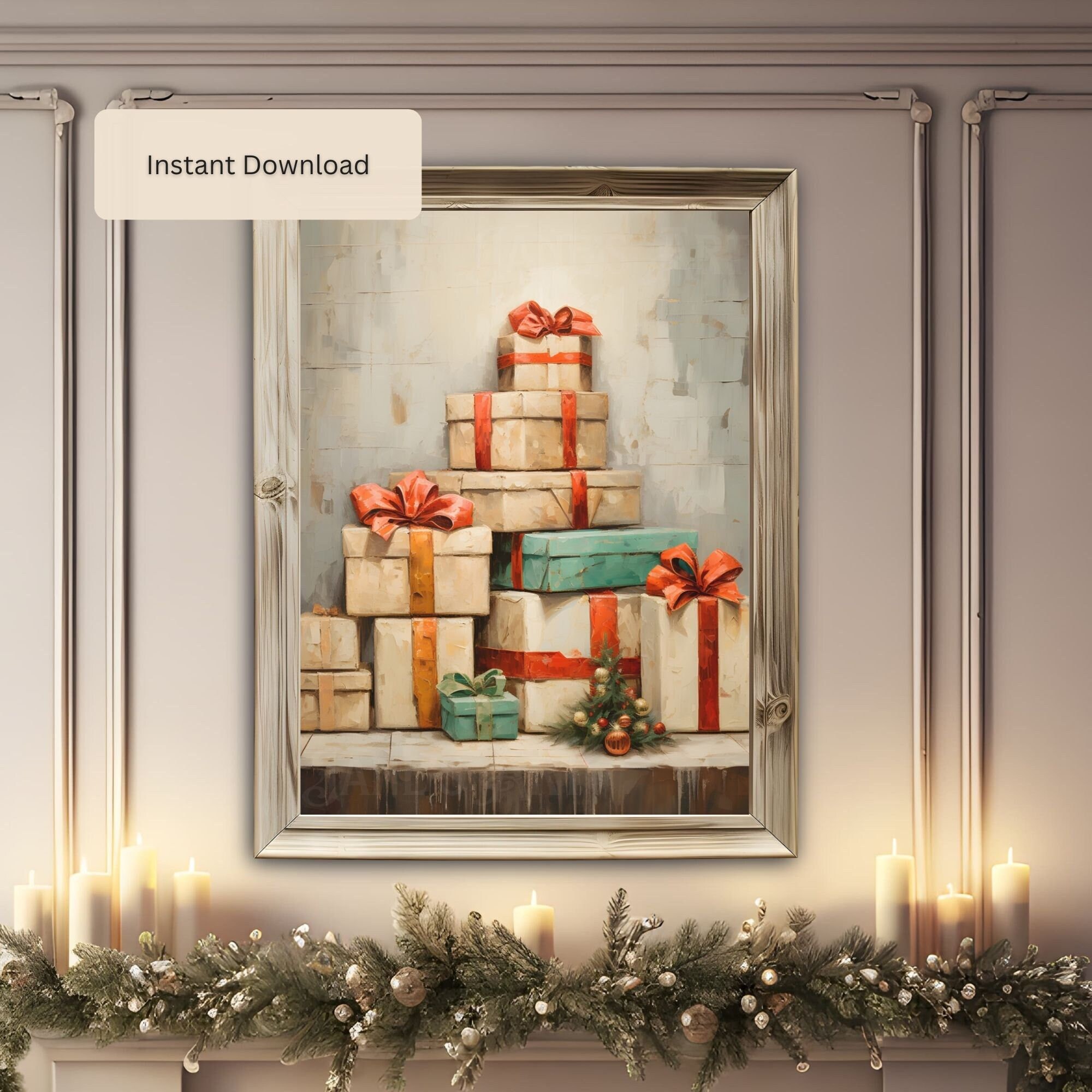 Printable Painting of Stacked Retro Christmas Presents Digital - Etsy