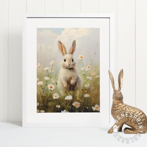 Spring Bunny Painting Printable Wall Art, Floral Bunny Print Digital ...