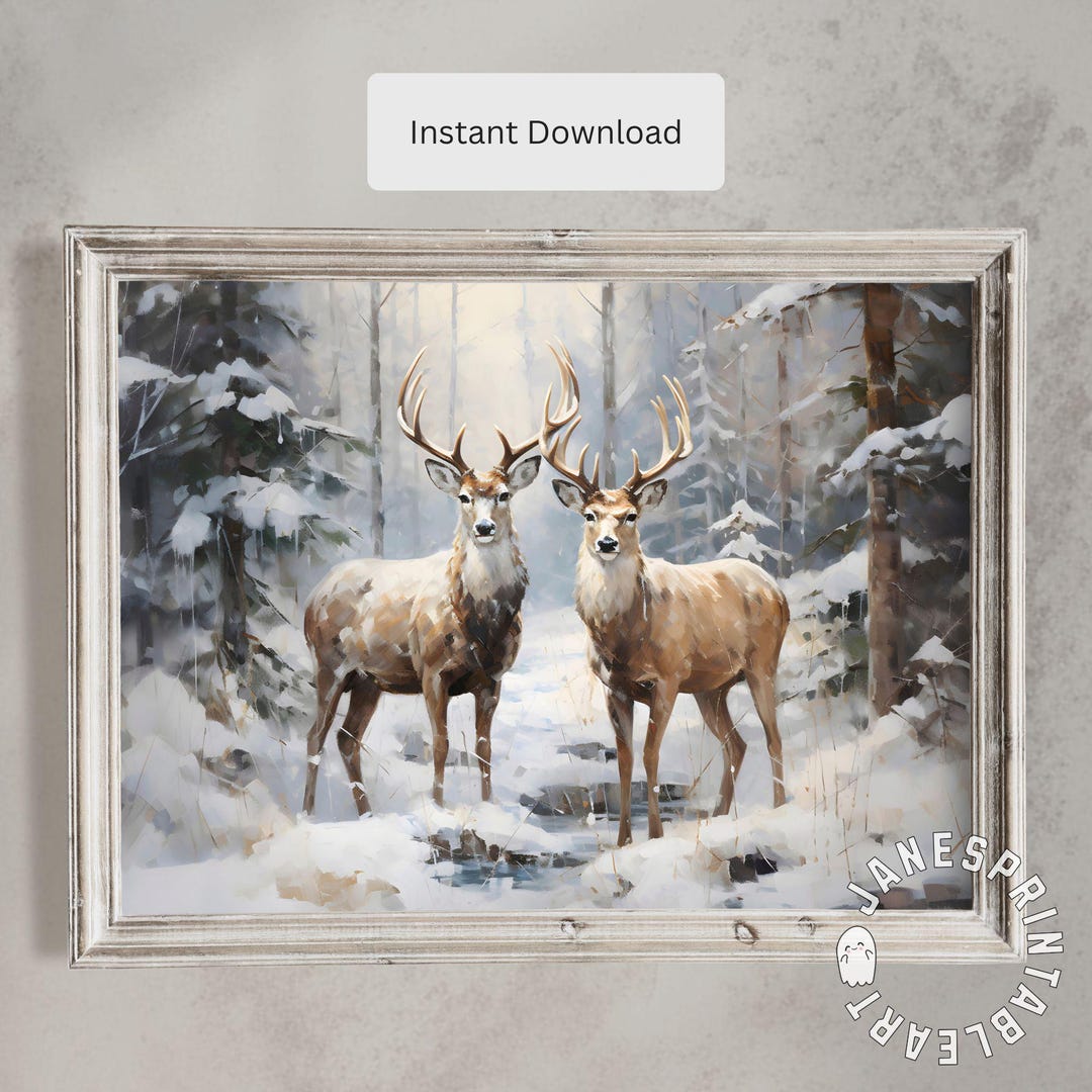 Winter Reindeer Print Instant Download, Vintage Christmas Wall Art ...