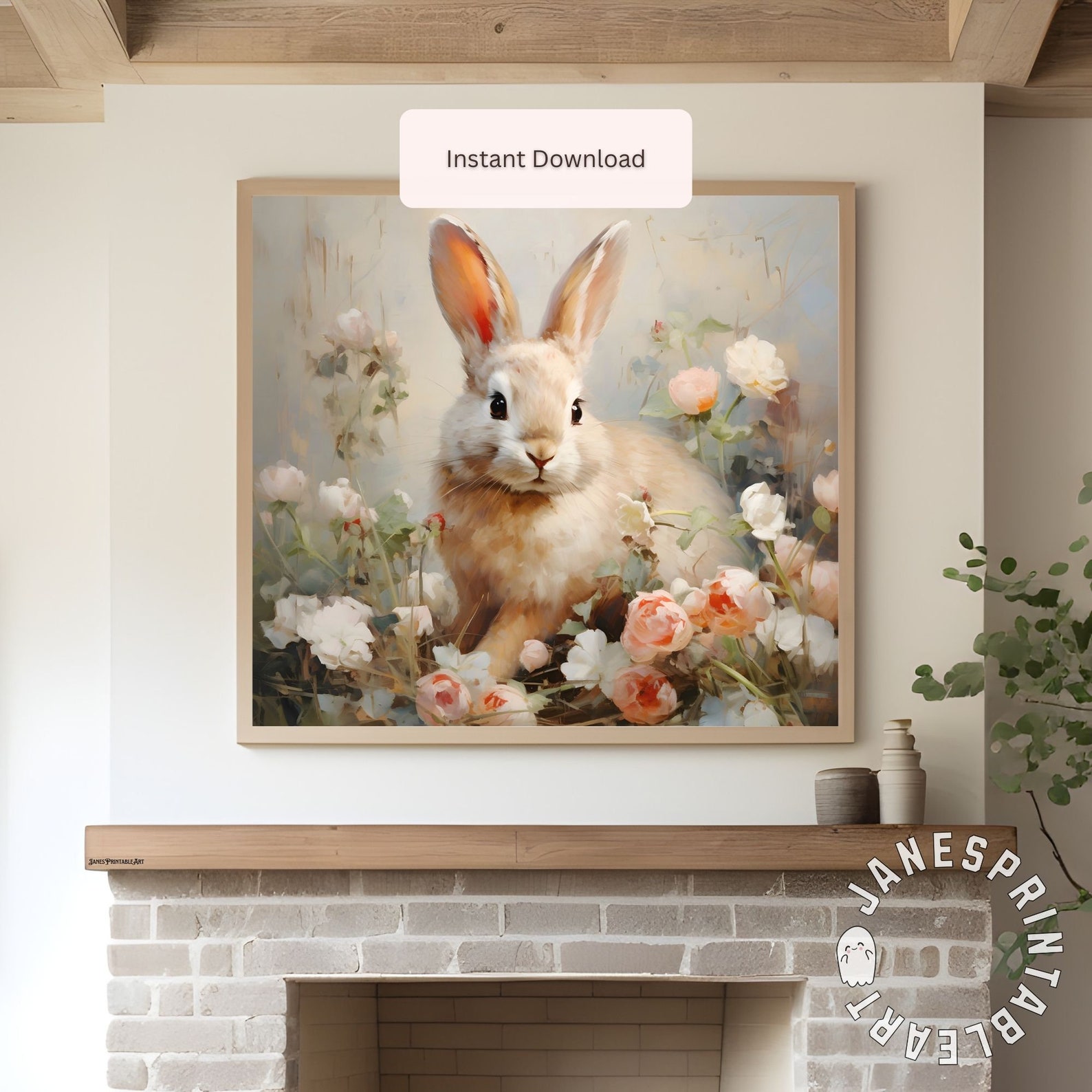 Cute Bunny Printable Wall Art, Spring Easter Farmhouse Home Decor ...