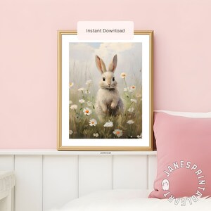 Spring Bunny Painting Printable Wall Art, Floral Bunny Print Digital ...