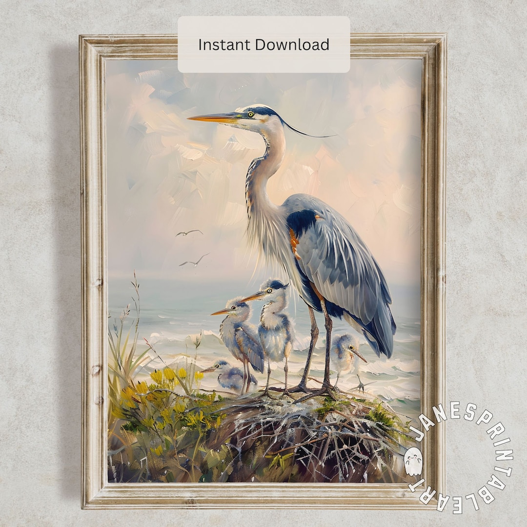 Great Blue Heron Printable Wall Art, Vintage Print of Ocean Birds ...