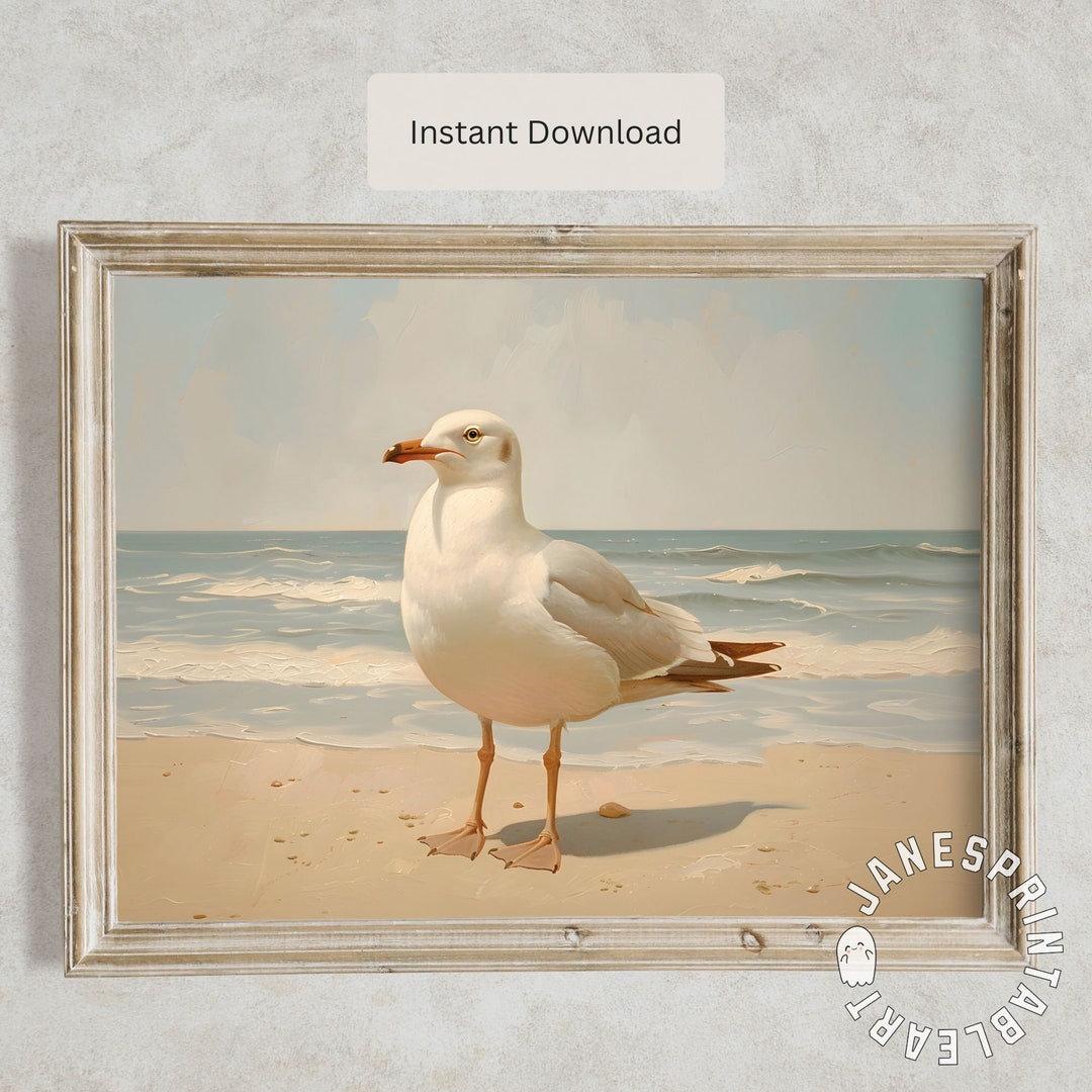 Seagull Portrait Printable Wall Art, Coastal Aesthetic Beach House ...