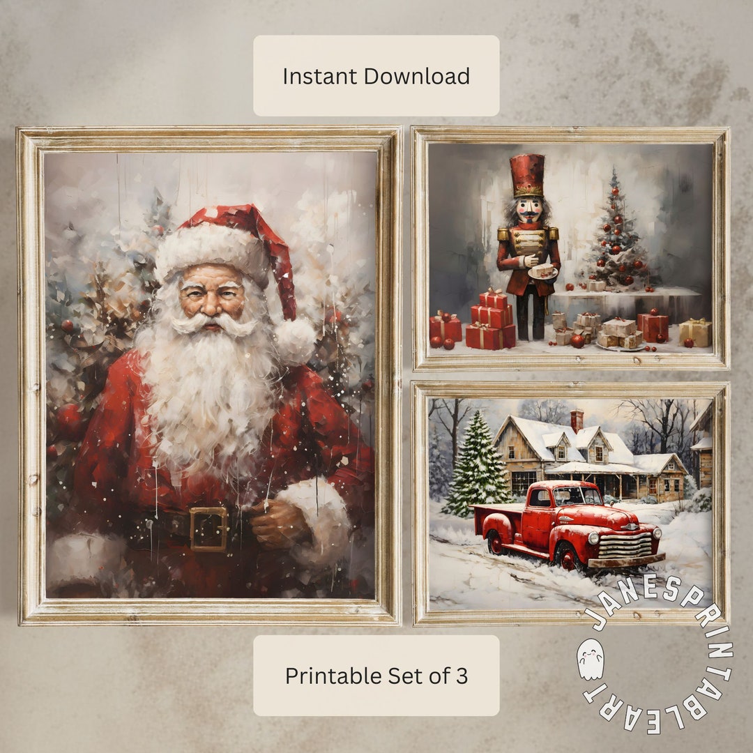 Winter Wall Art Set of 3 Prints Instant Digital Download, Vintage ...