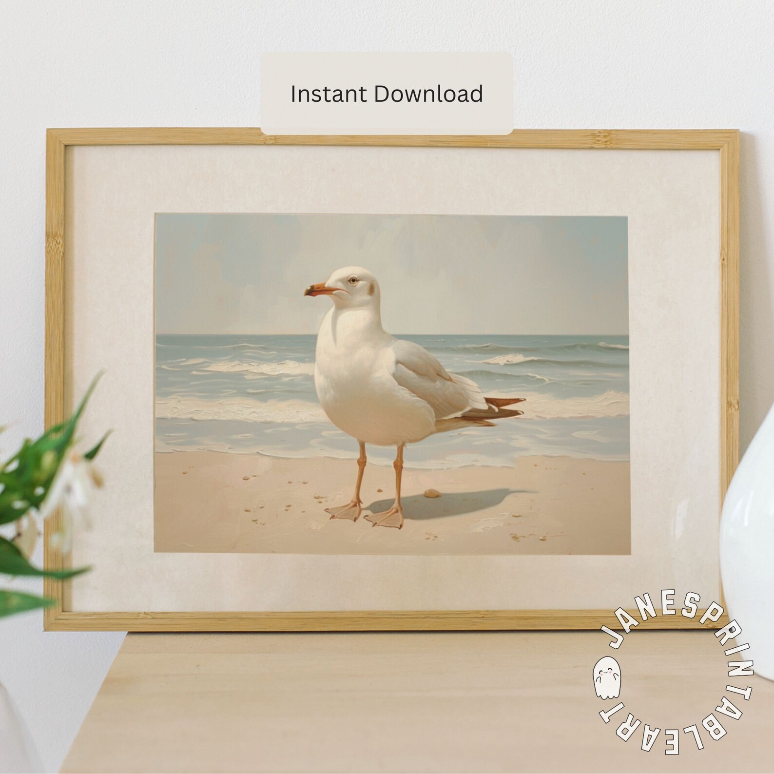 Seagull Portrait Printable Wall Art, Coastal Aesthetic Beach House ...