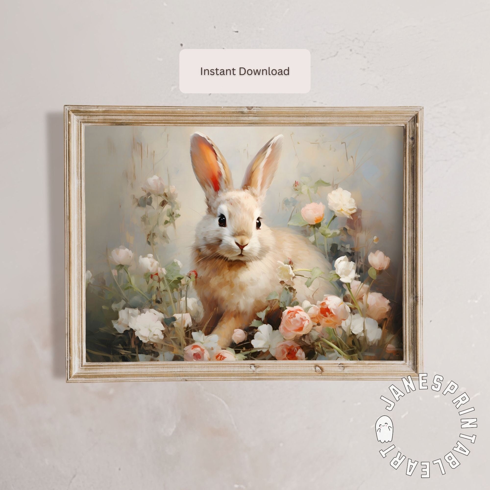 Cute Bunny Printable Wall Art, Spring Easter Farmhouse Home Decor ...