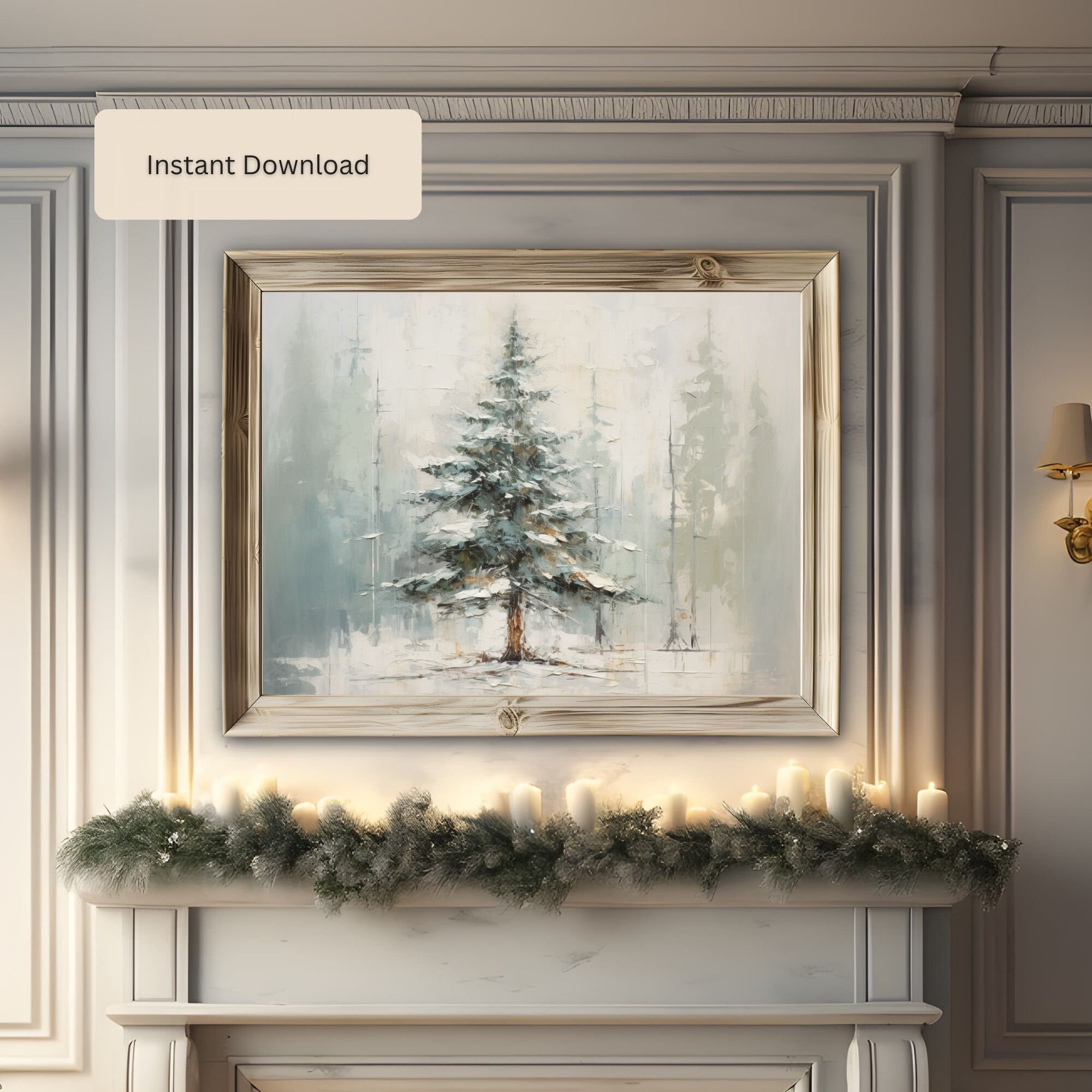 Snowy Christmas Tree Vintage Print Instant Download Pine Tree - Etsy