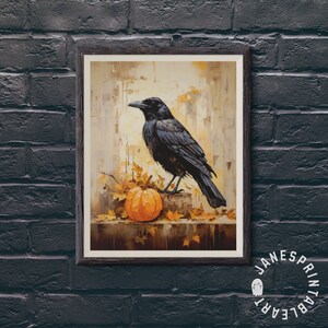 Fall Crow Printable Painting for Halloween Wall Decor, Crow Art ...
