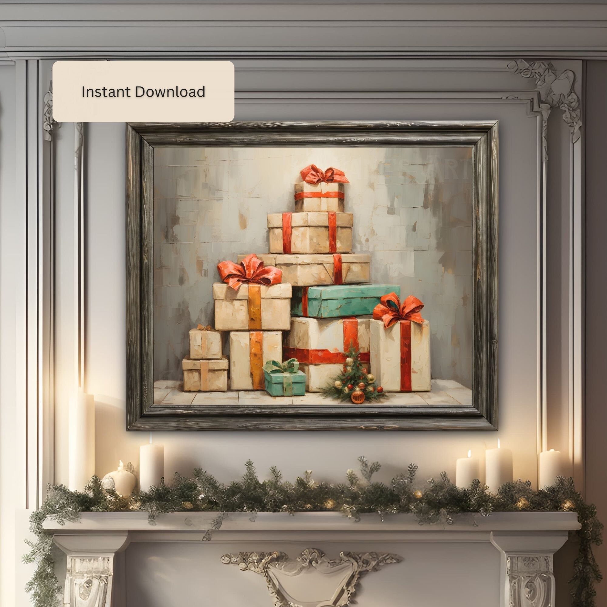 Printable Painting of Stacked Retro Christmas Presents Digital - Etsy