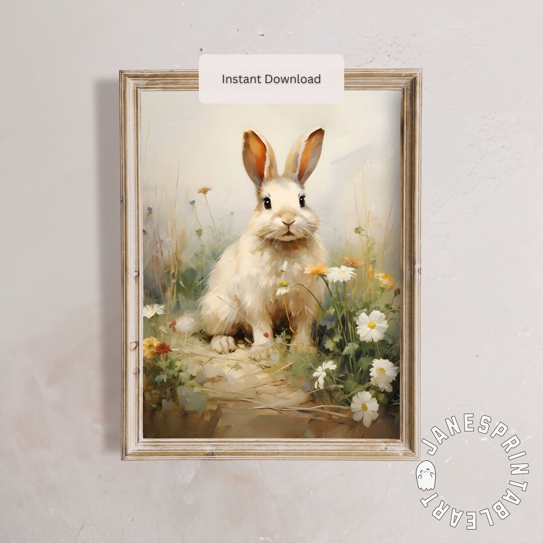 White Bunny Printable Picture Digital Download, Woodland Rabbit Print ...