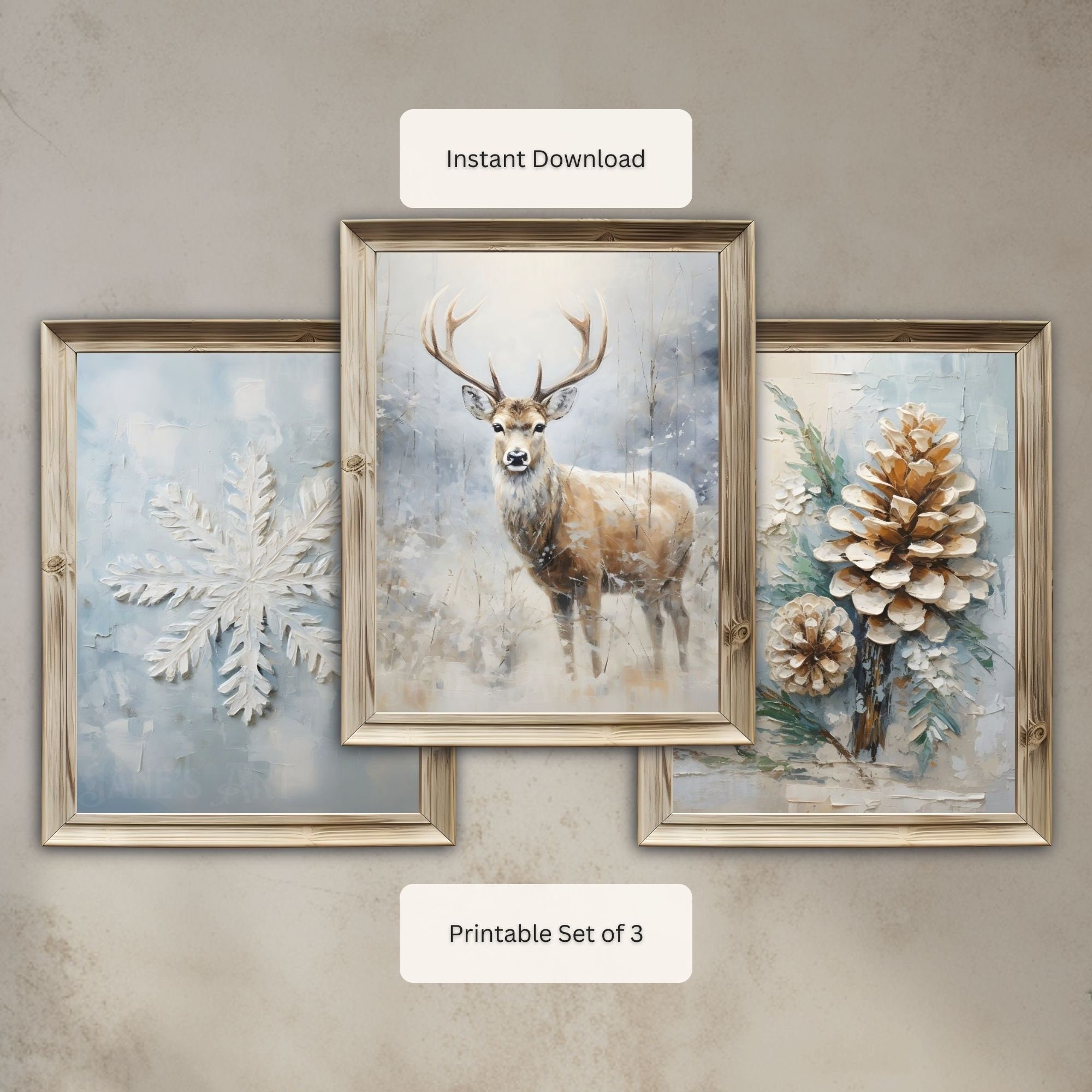 Elegant Winter Light Blue Wall Art Set of 3 Pictures Digital Download ...
