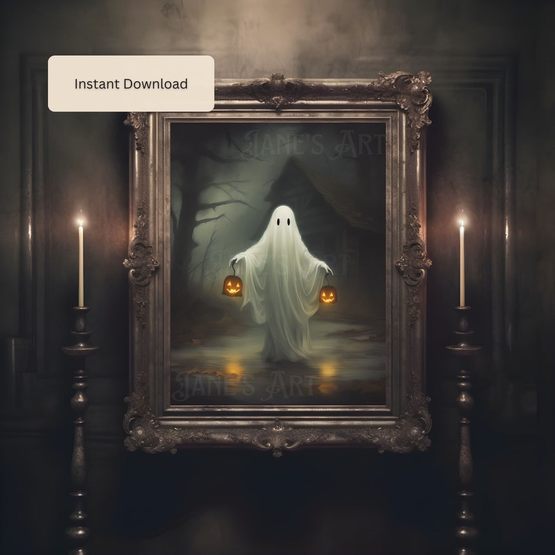 Ghost With Jack-o-lantern Printable Poster Halloween Spooky - Etsy