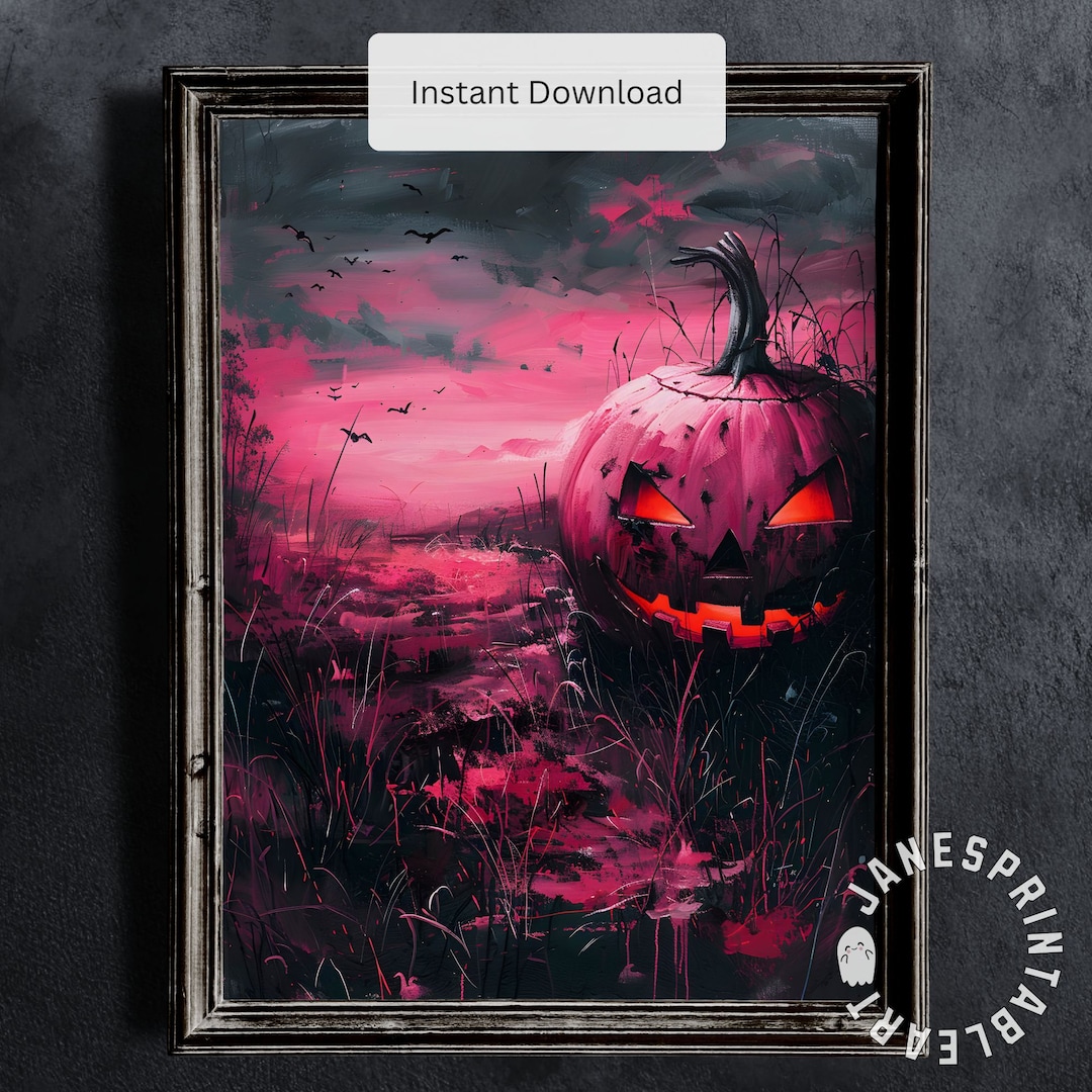 Hot Pink Jack-o'-lantern Printable Wall Art, Spooky Season Magenta ...