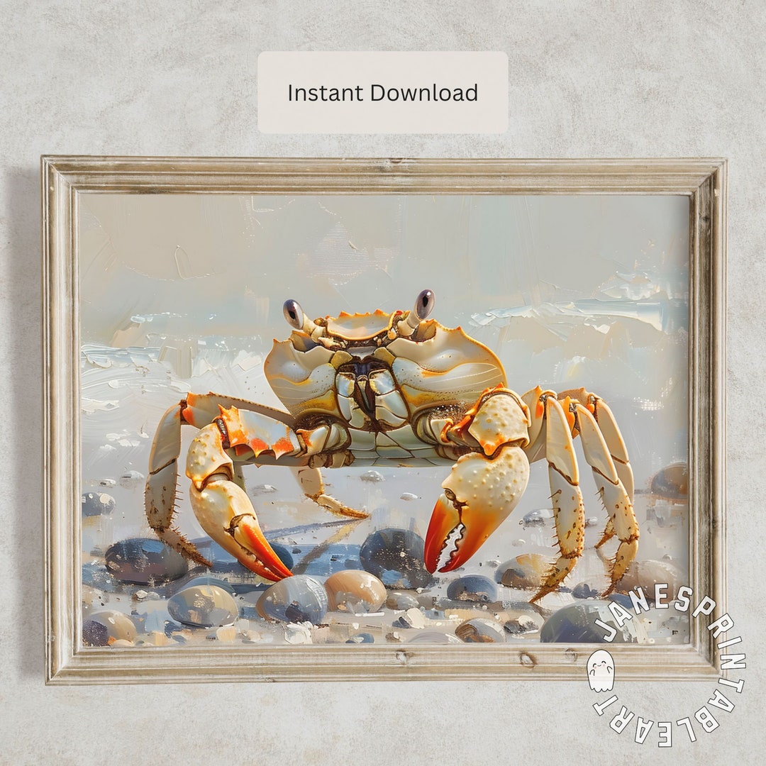 Beach House Wall Decor Digital Download, Cute Crab in Landscape Print ...