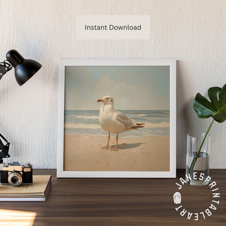 Seagull Portrait Printable Wall Art, Coastal Aesthetic Beach House ...