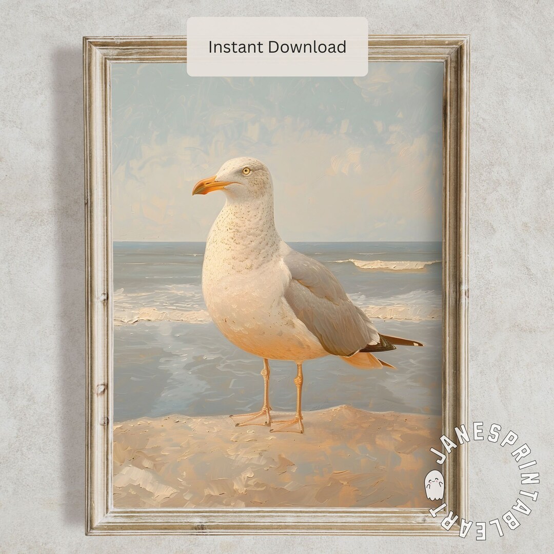 Vintage Nautical Print With a Seagull Printable Wall Art, Summer Beach ...