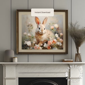 Cute Bunny Printable Wall Art, Spring Easter Farmhouse Home Decor ...