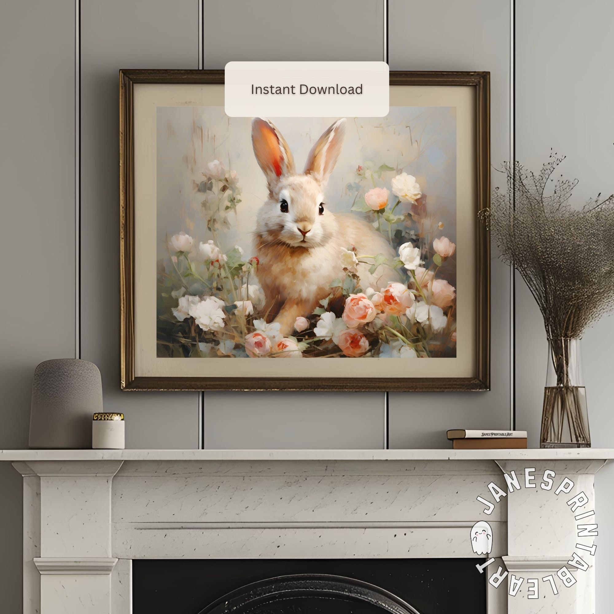 Cute Bunny Printable Wall Art, Spring Easter Farmhouse Home Decor ...