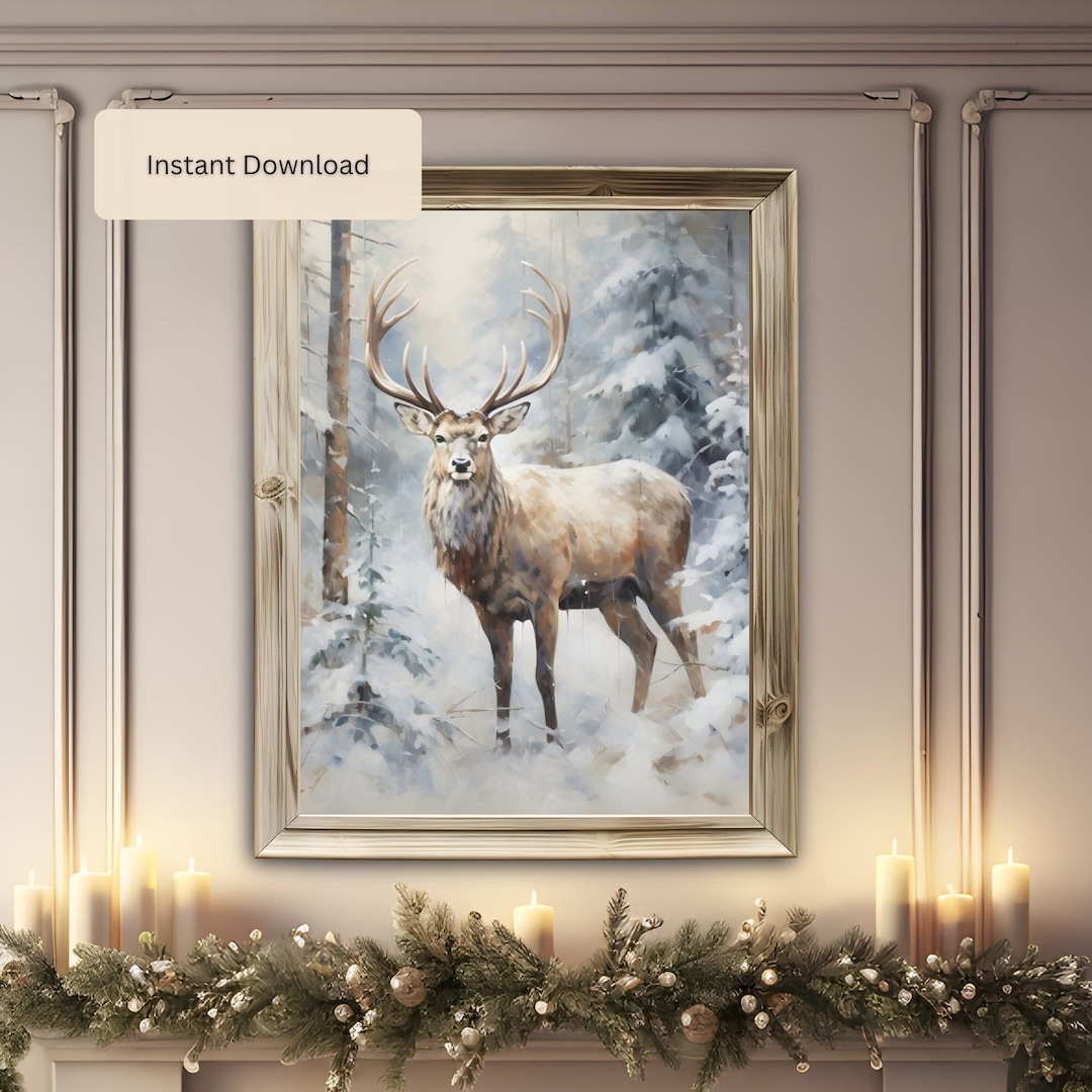 Reindeer Wall Art Print Instant Download Christmas Wall Art - Etsy