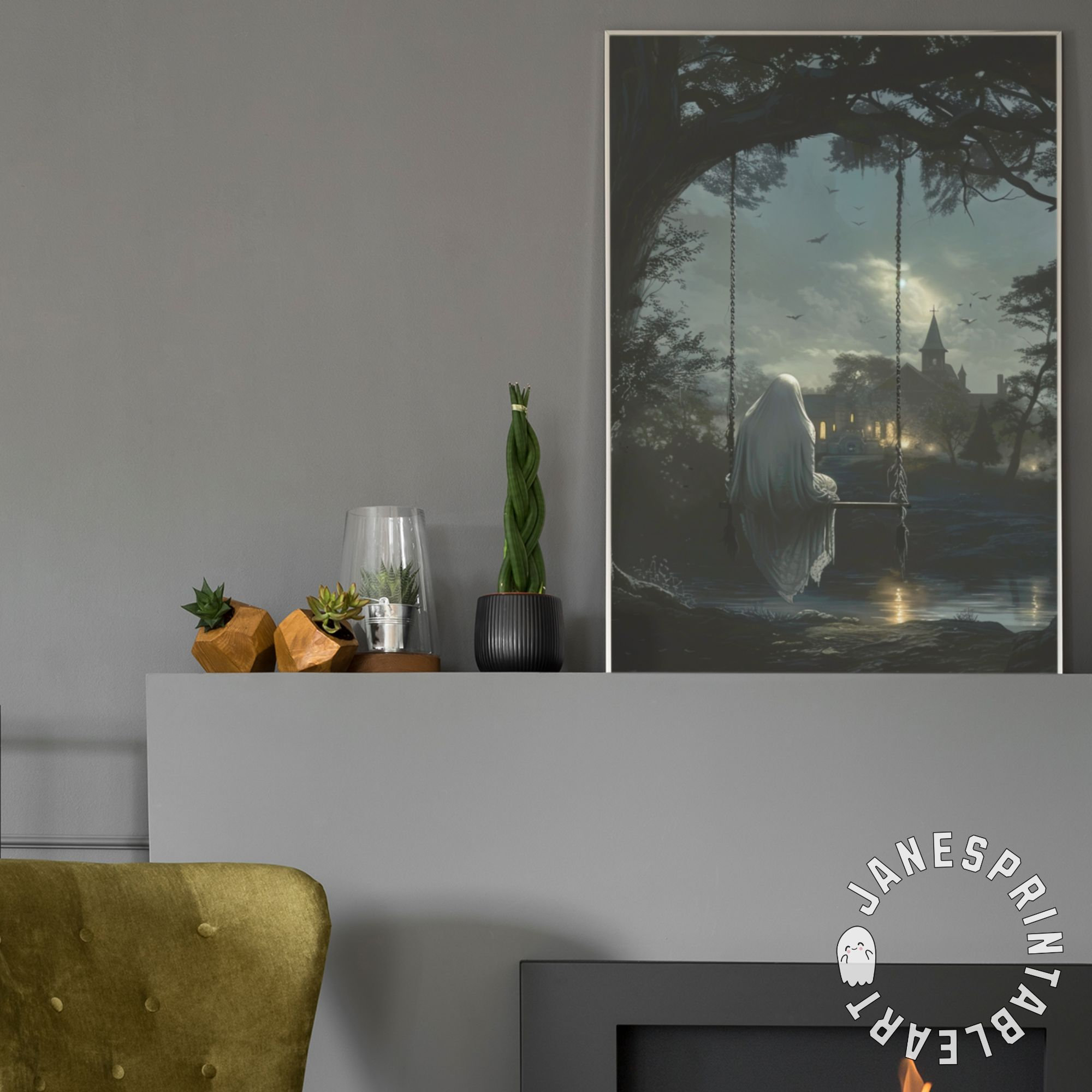 Ghost Swing Print Digital Download, Spooky Room Decor Dark Academia ...