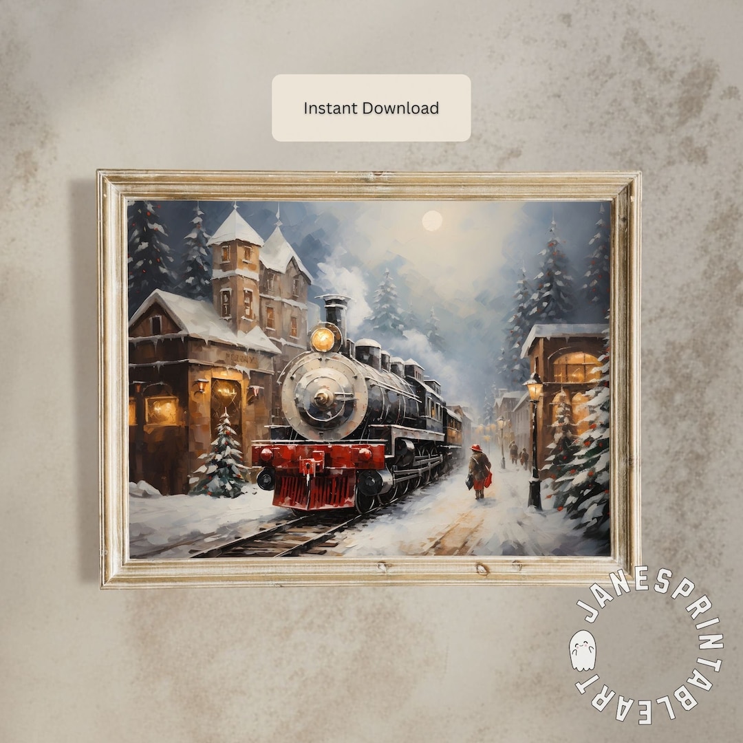 Rustic Train Winter Printable Art, Vintage Winter Christmas Train Print ...