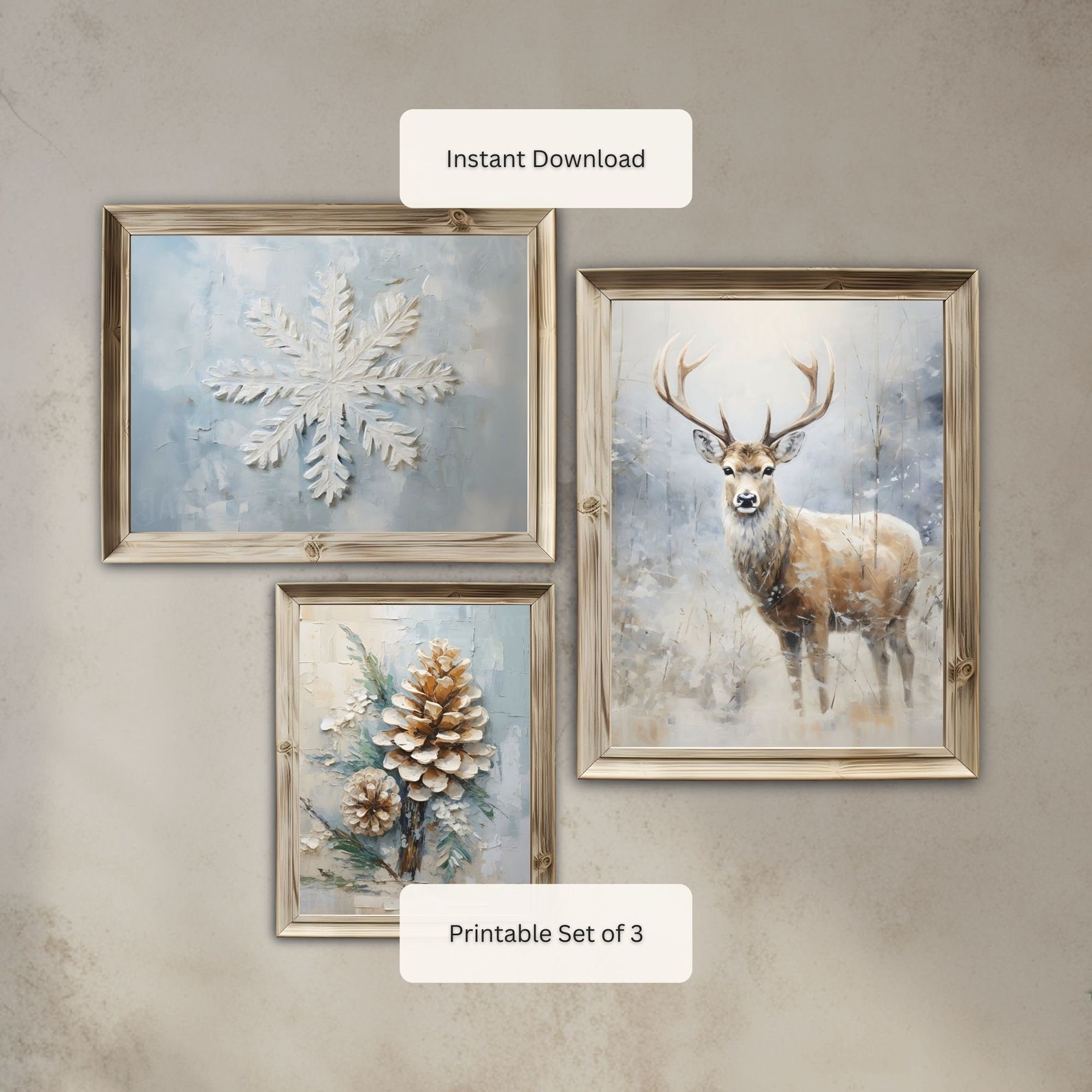 Elegant Winter Light Blue Wall Art Set of 3 Pictures Digital Download ...