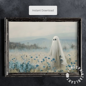 Light Blue Ghost Painting Digital Download, Cute Ghost in Wildflowers ...