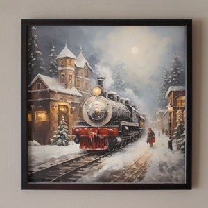 Rustic Train Winter Printable Art, Vintage Winter Christmas Train Print ...