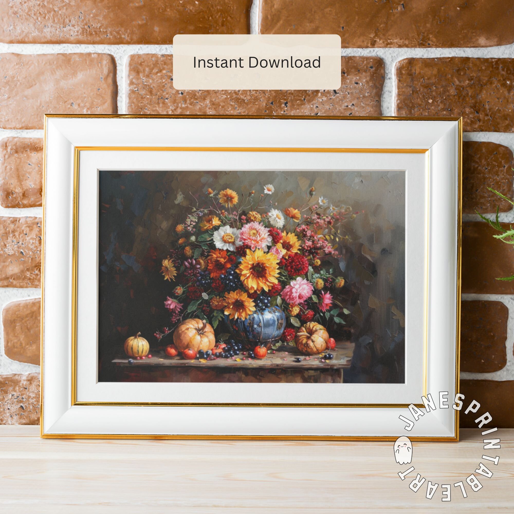 Fall Flowers Still Life Painting Printable Wall Art, Autumn Floral ...