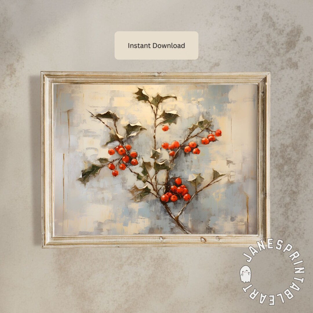 Holly Berries Print Instant Download, Vintage Farmhouse Holiday Wall ...
