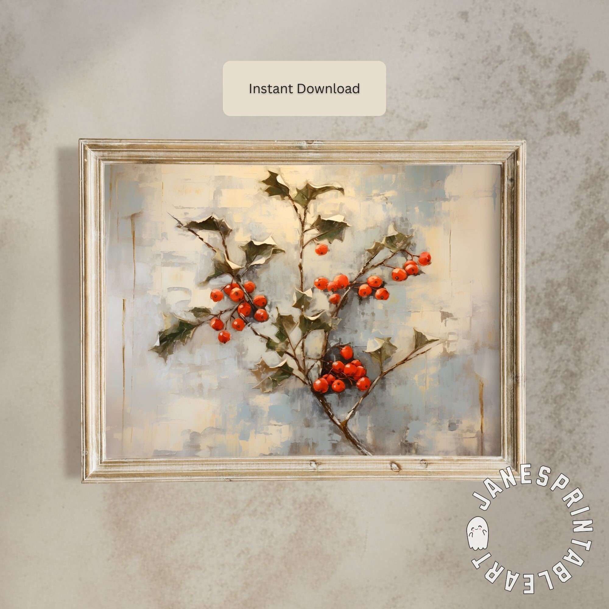 Holly Berries Print Instant Download, Vintage Farmhouse Holiday Wall ...