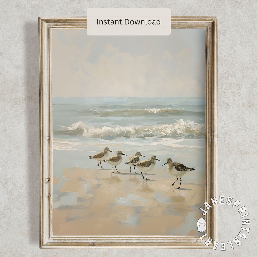 Sandpiper Birds Printable Wall Art, Vintage Coastal Print Digital ...