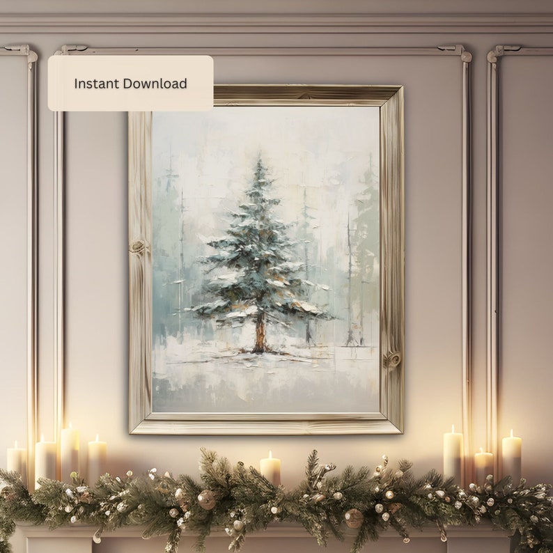 Snowy Christmas Tree Vintage Print Instant Download Pine Tree - Etsy