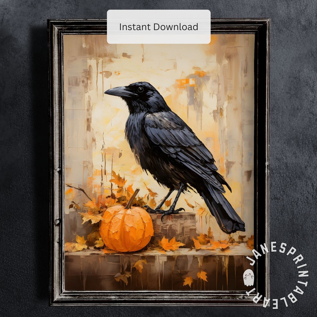 Fall Crow Printable Painting for Halloween Wall Decor, Crow Art ...