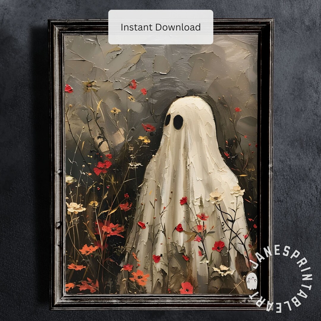 Floral Ghost Art Print Digital Download, Gothic Home Decor, Flowers ...