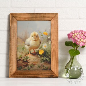 Cute Easter Chick Printable Wall Art, Yellow Baby Chicken Oil Painting ...